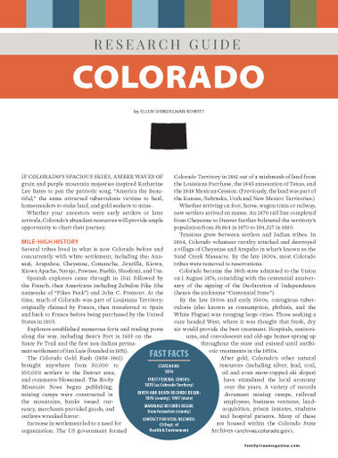 Colorado Research Guide Digital Download – Family Tree Magazine Store