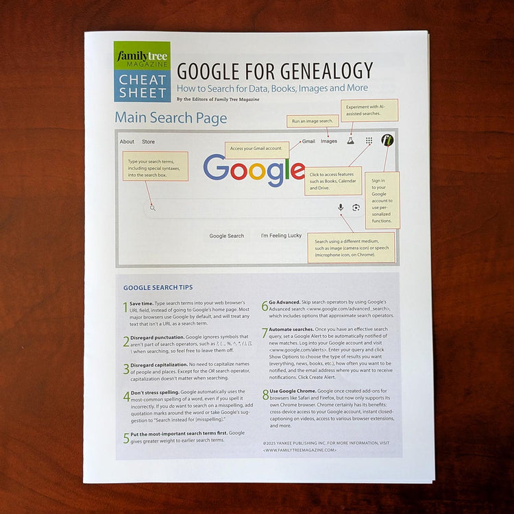 Google For Genealogy Cheat Sheet - Print Edition – Family Tree Magazine ...