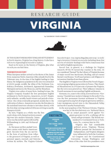 Virginia Research Guide Digital Download – Family Tree Magazine Store